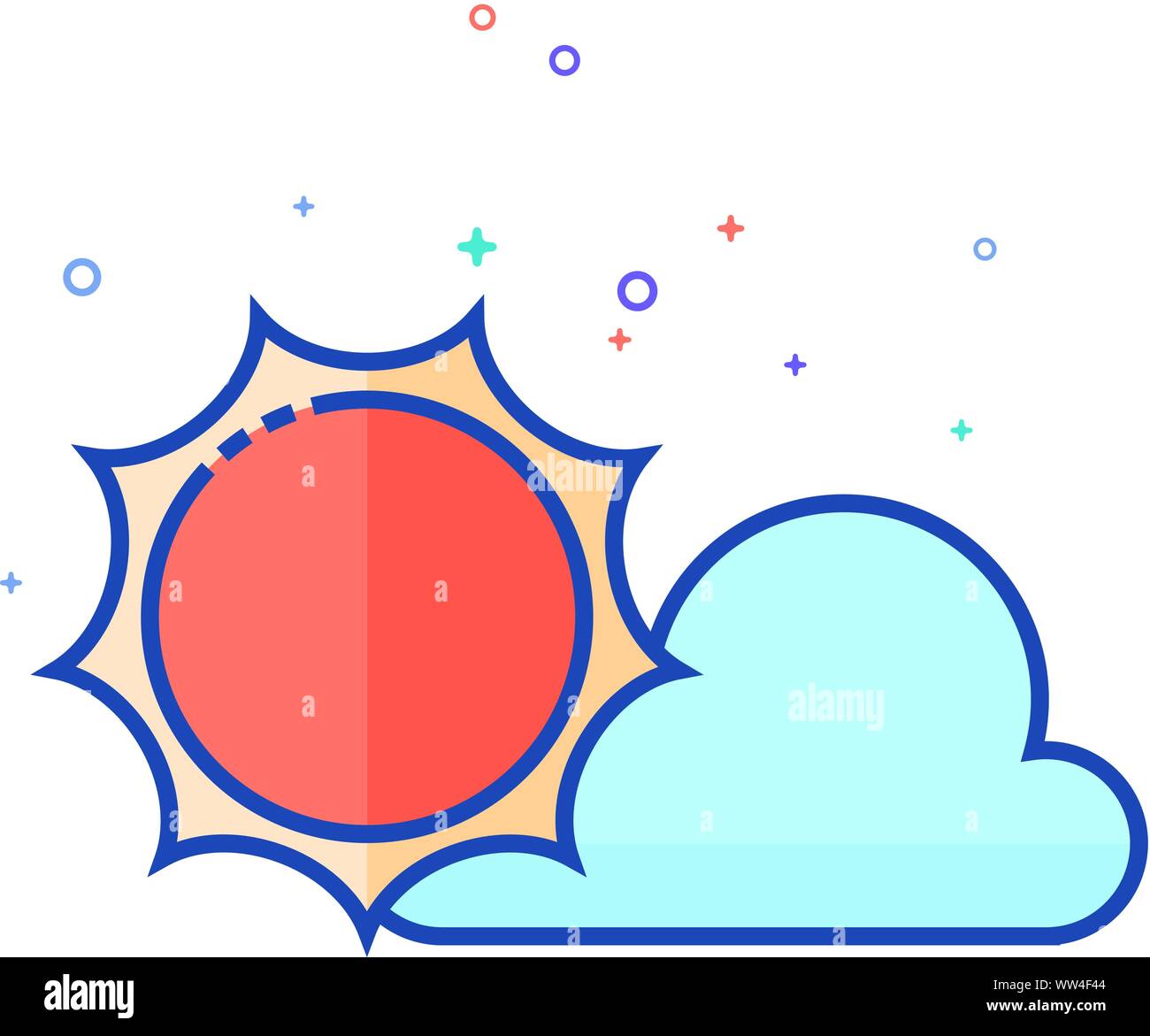 Weather forecast partly sunny icon in outlined flat color style. Vector ...
