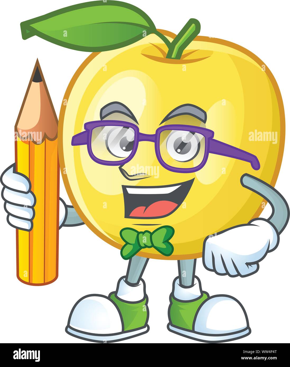 Student golden apple fruit cartoon on white background Stock Vector ...