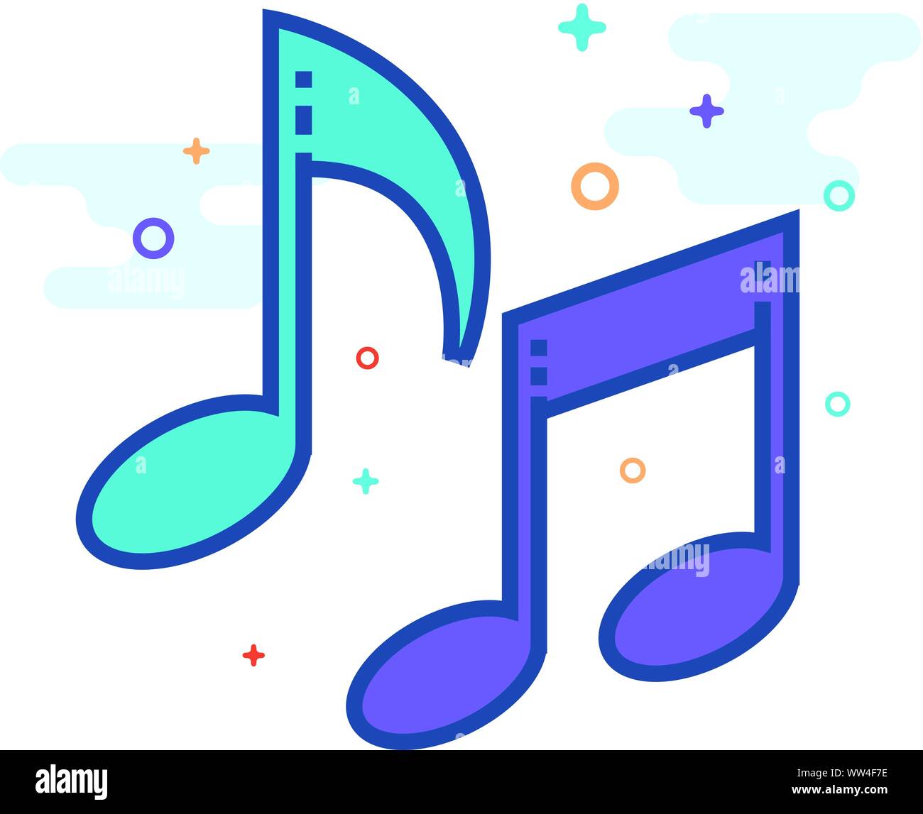 Music notes icon in outlined flat color style. Vector illustration ...