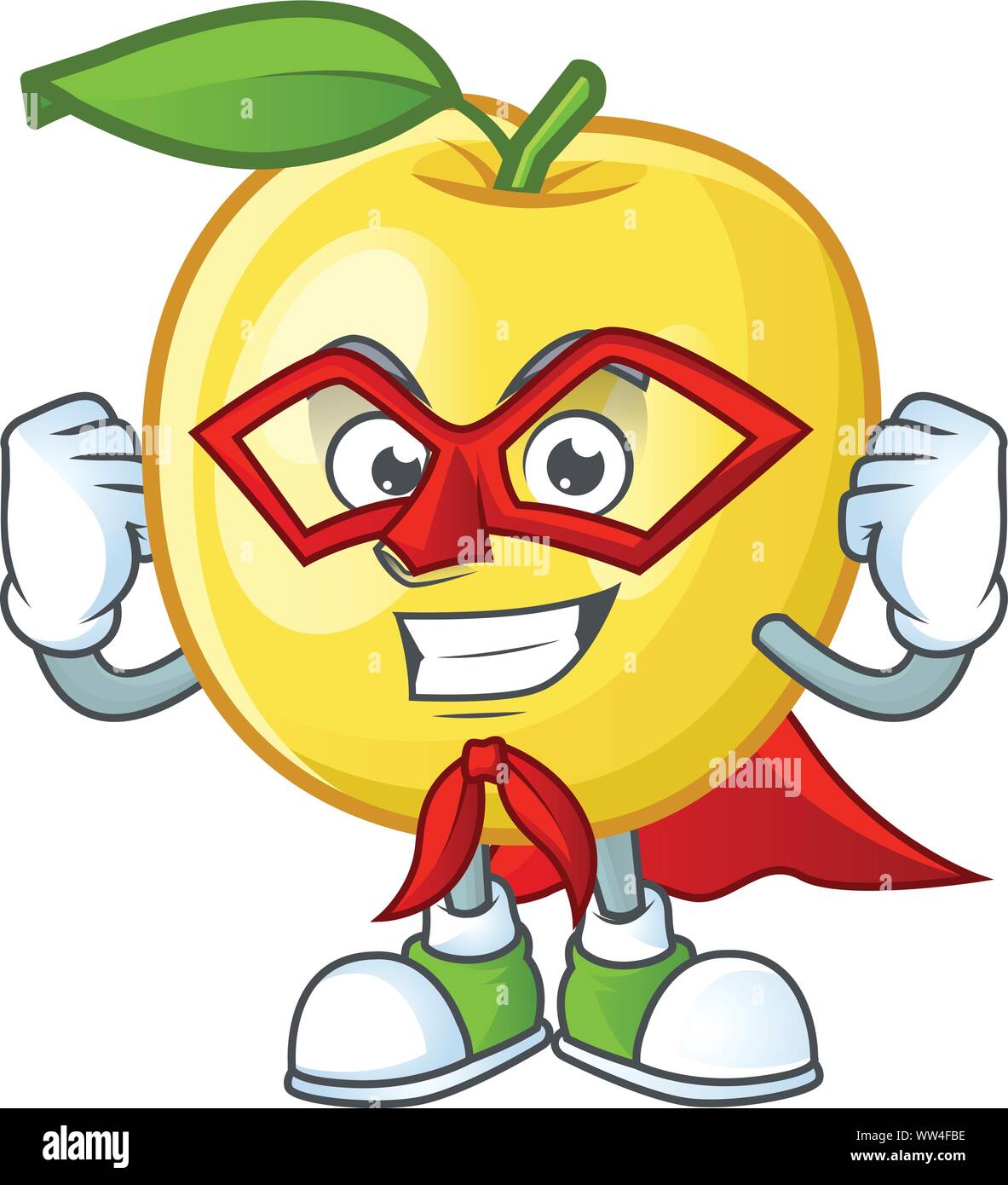 Super hero golden apple fruit cartoon on white background Stock Vector ...