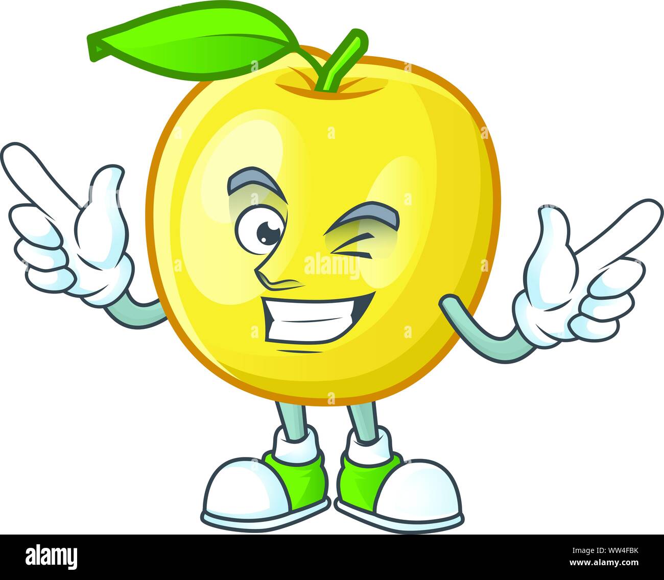 Wink golden apple fruit cartoon on white background Stock Vector Image ...