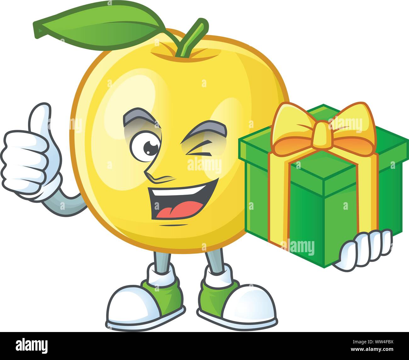 With gift golden apple cartoon character for design Stock Vector Image ...
