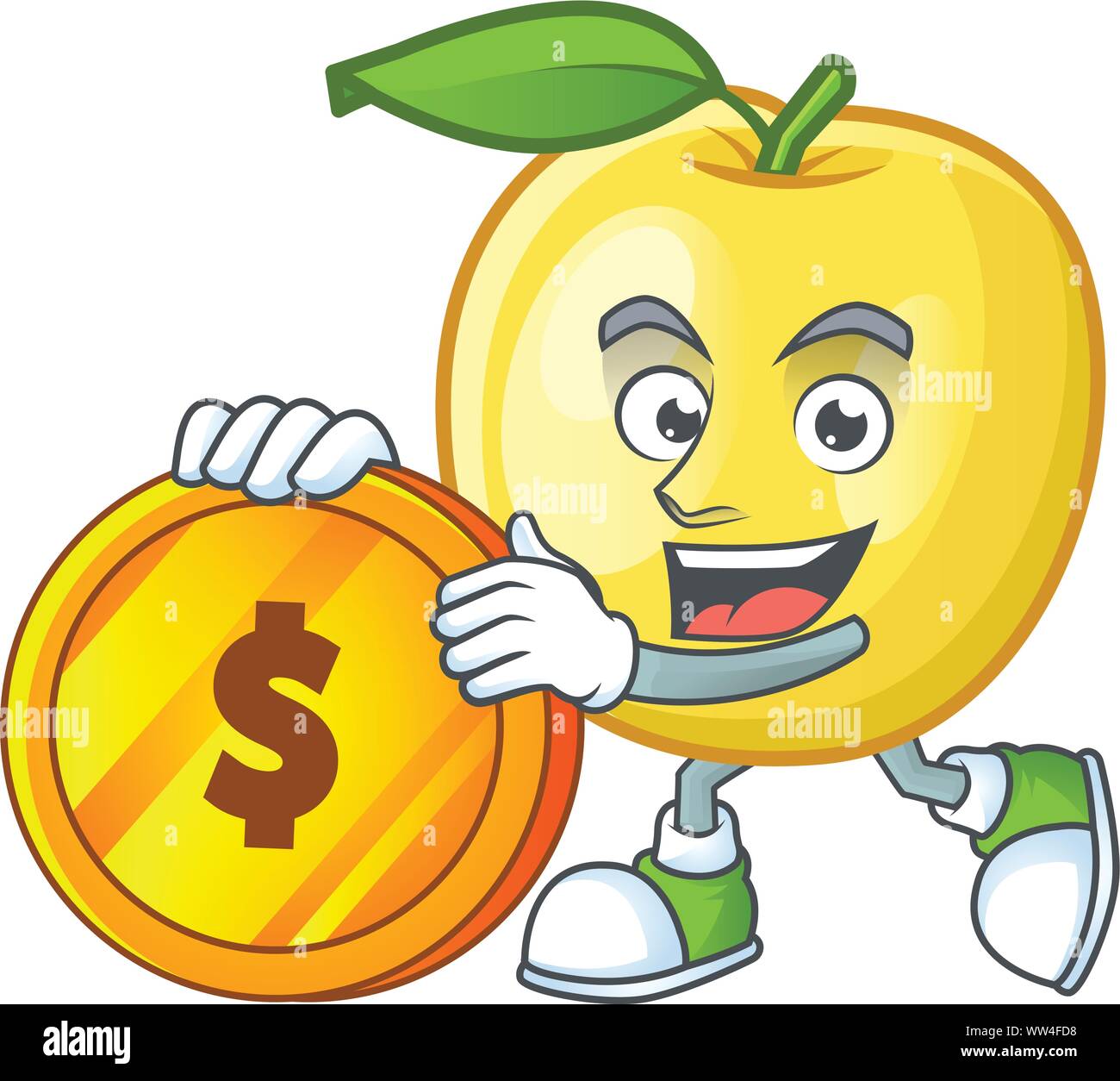 Bring coin shape golden apple fruits for character mascot Stock Vector ...