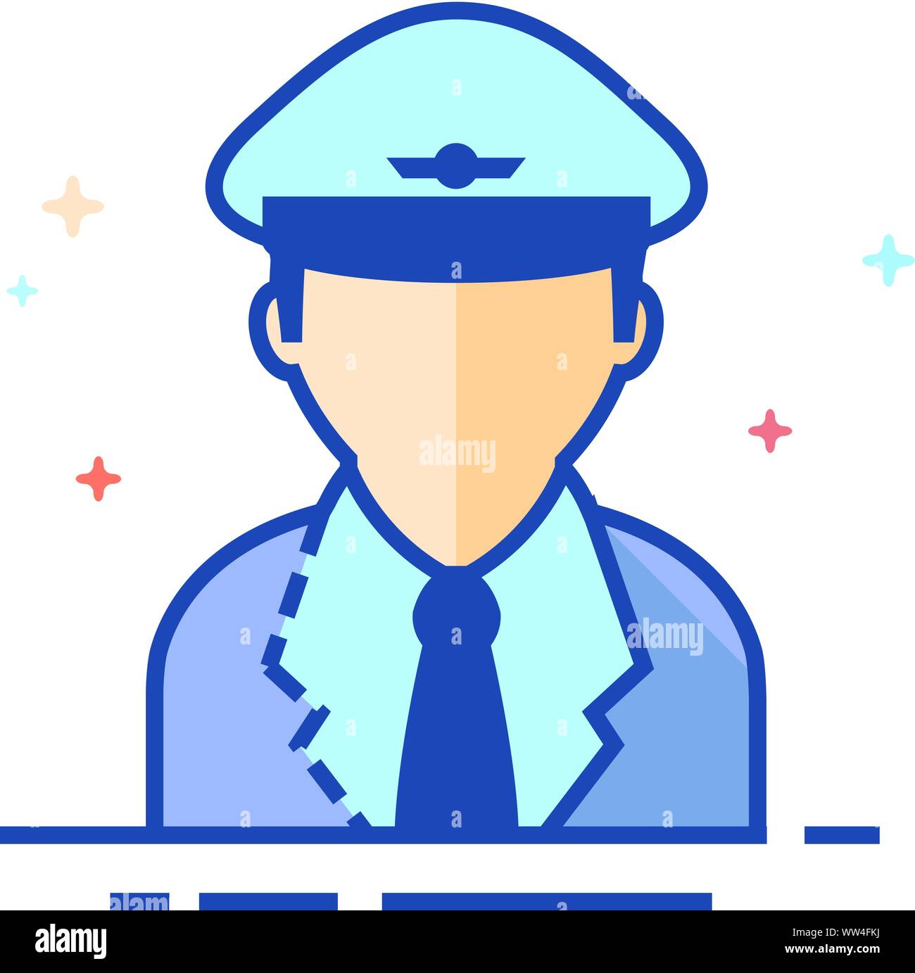 Pilot avatar icon in outlined flat color style. Vector illustration ...