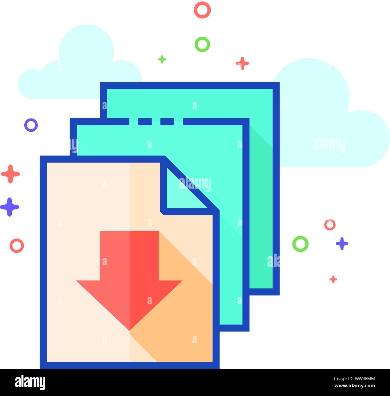 Multiple download arrow icon in outlined flat color style. Vector ...
