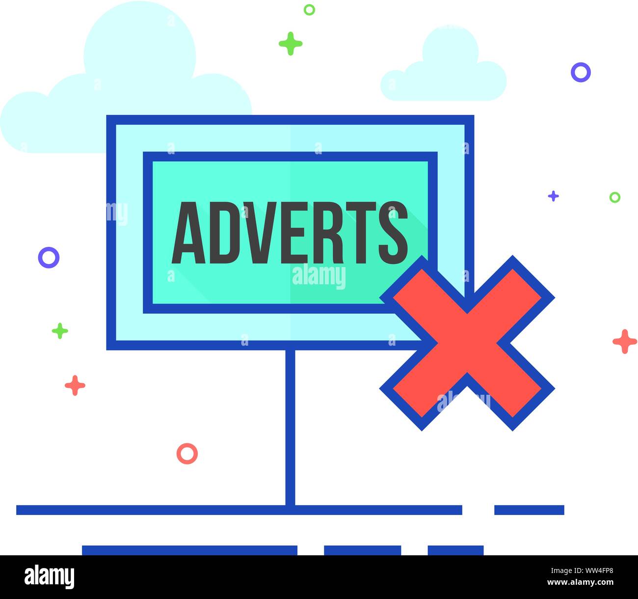 Ad post with cross sign icon in outlined flat color style. Vector ...