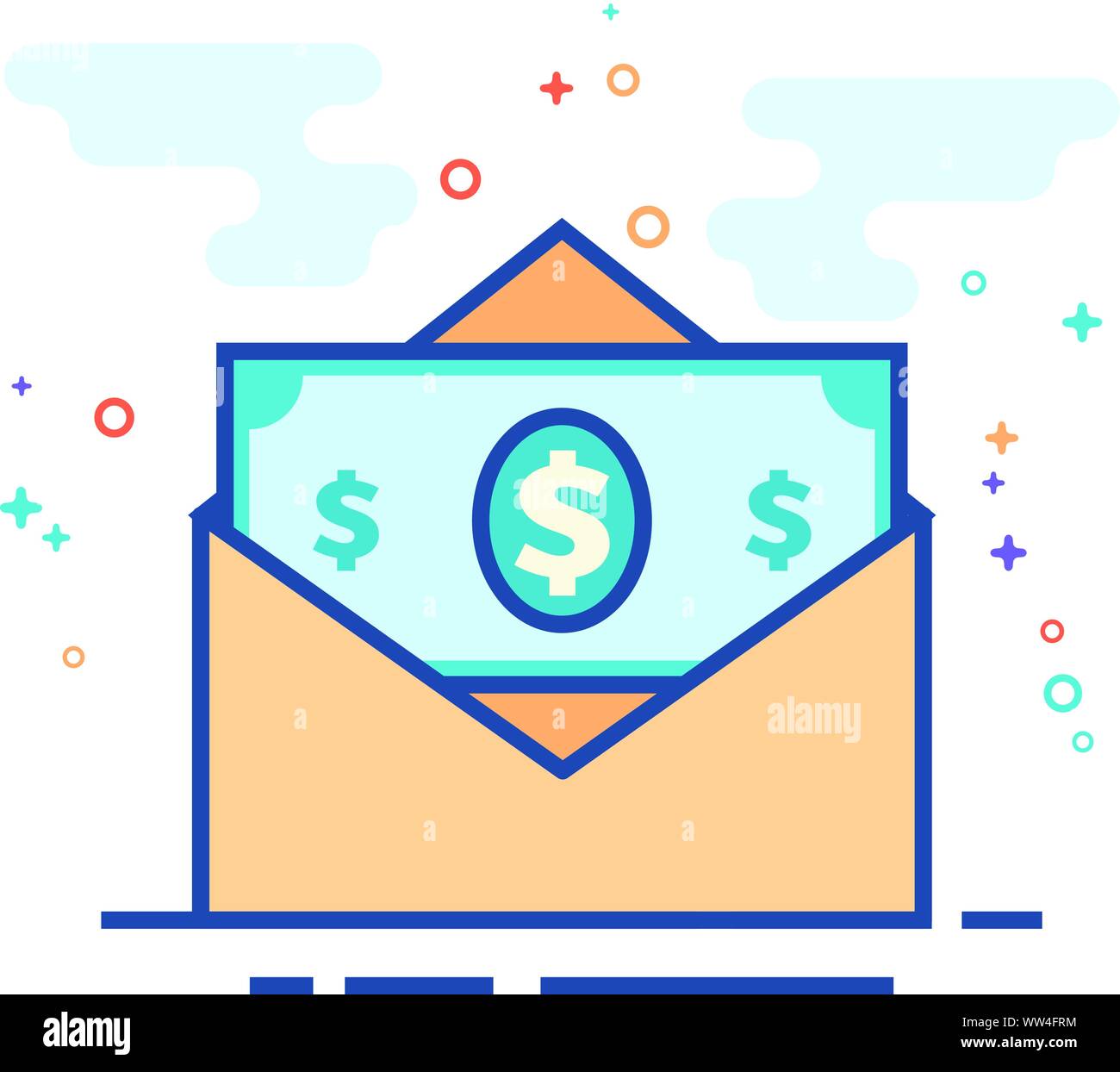 Money envelope icon in outlined flat color style. Vector illustration ...