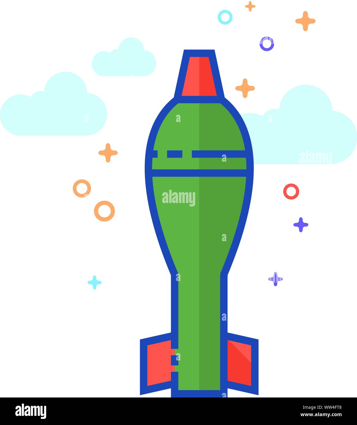 Mortar missile icon in outlined flat color style. Vector illustration ...