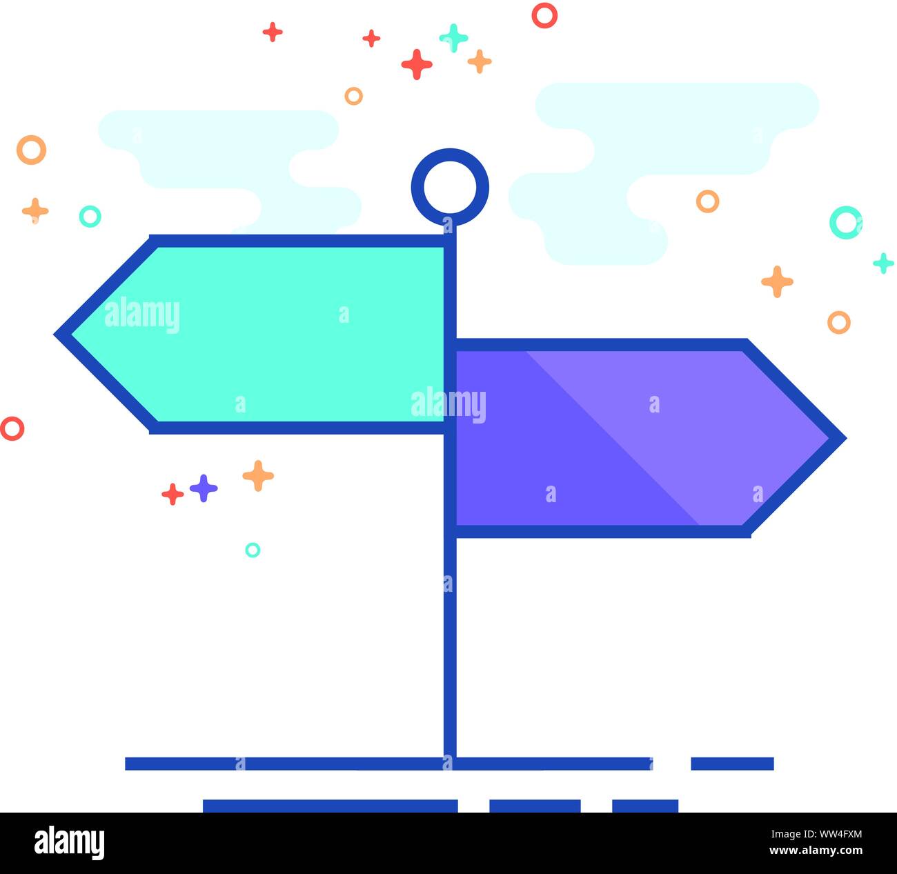 Road sign post icon in outlined flat color style. Vector illustration ...