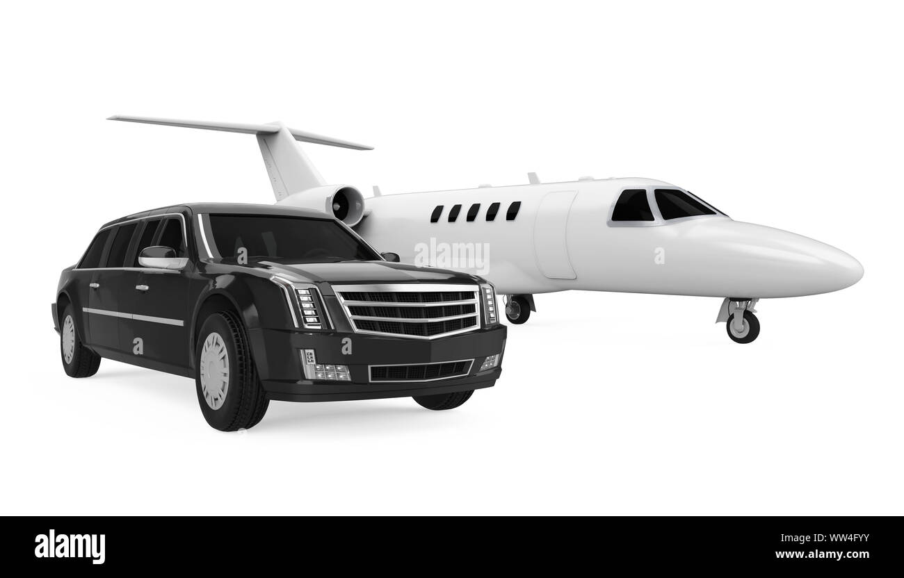 Luxury Limousine Car and Private Jet Isolated Stock Photo - Alamy