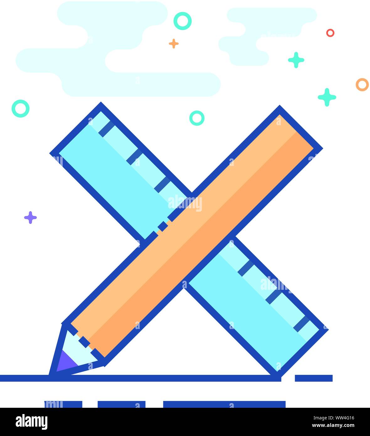 Pencil and ruler icon in outlined flat color style. Vector illustration ...