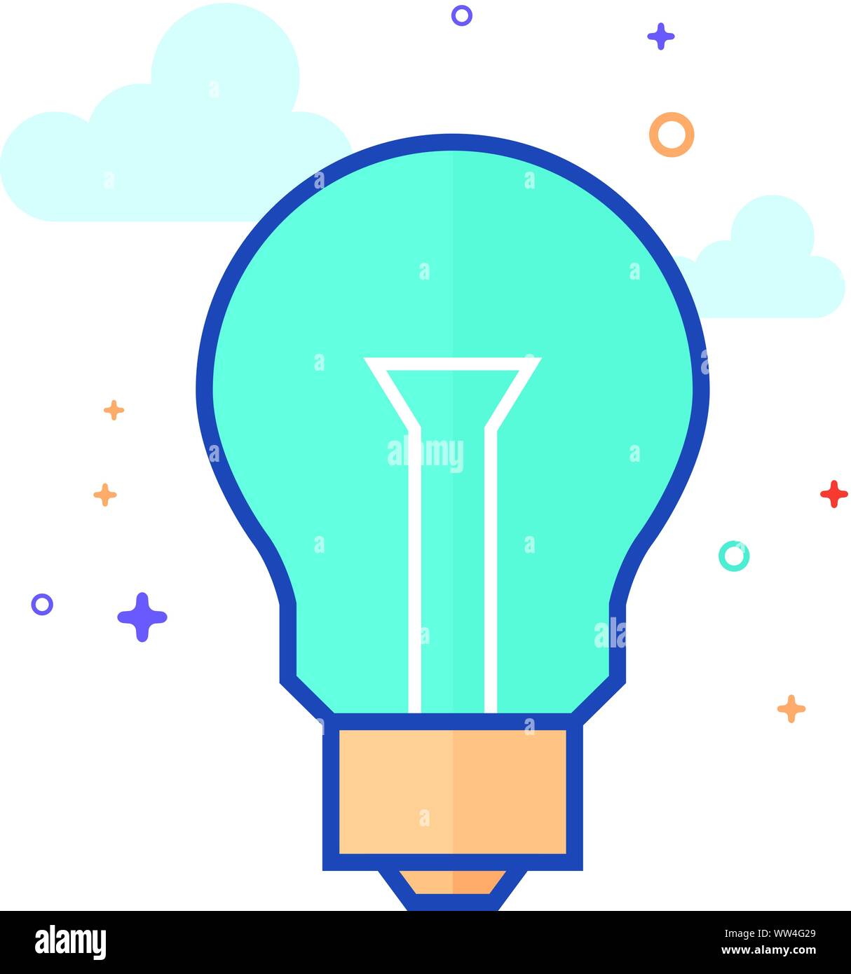 Light bulb head icon in outlined flat color style. Vector illustration ...