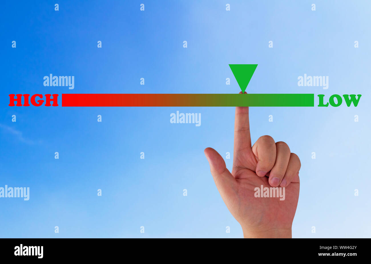 Risk assessment, management planning concept, hand and level bar on ...