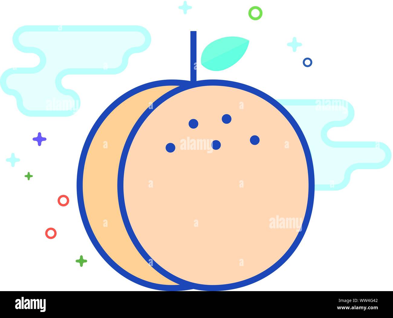 Peach icon in outlined flat color style. Vector illustration Stock ...