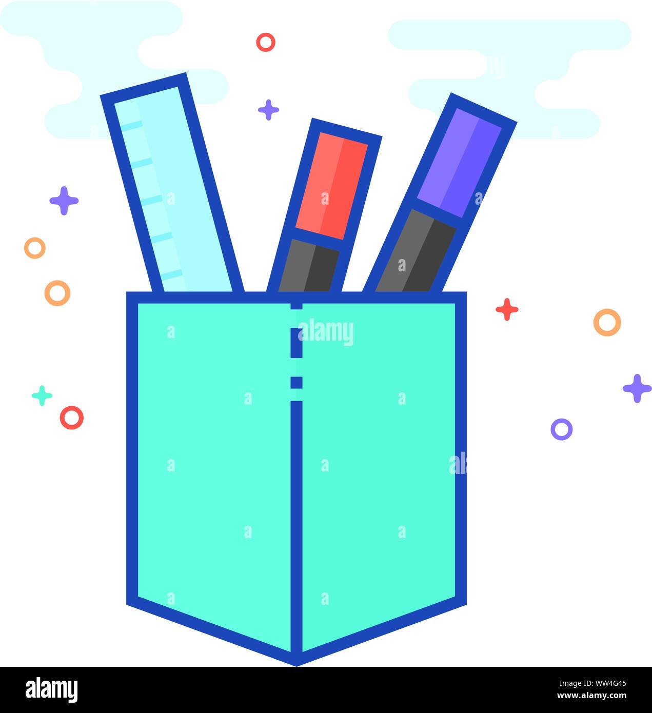 Pen pot icon in outlined flat color style. Vector illustration Stock ...