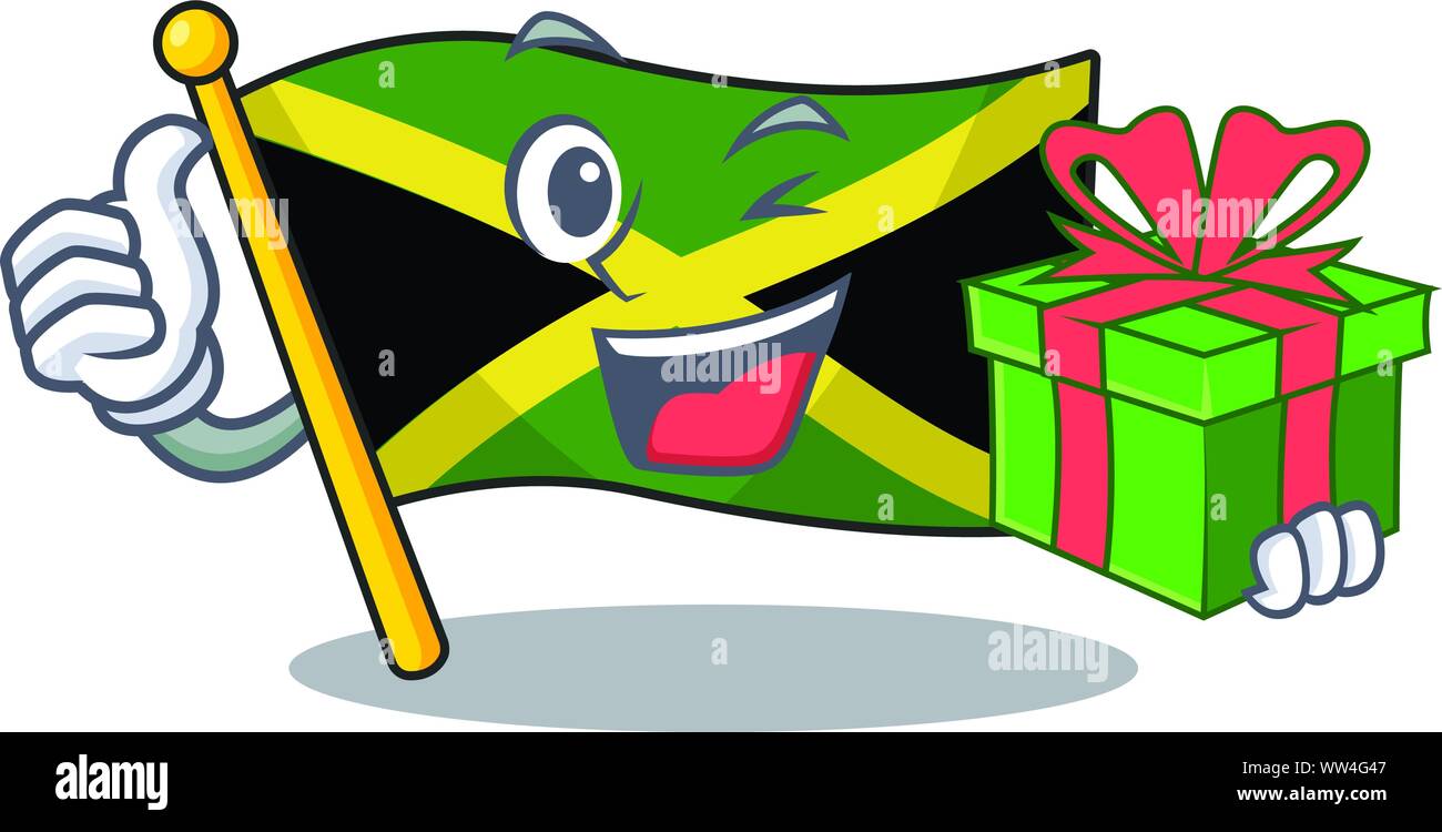 With gift flag jamaica character shaped on mascot Stock Vector Image ...
