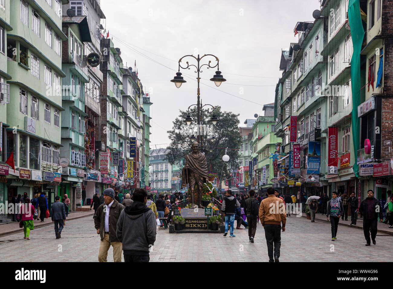 Tourists at the MG Market road in the city of Gangtok in the state of ...