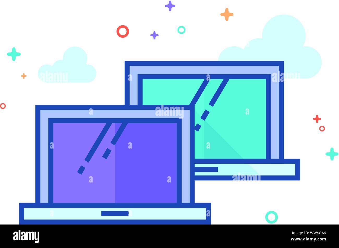 Laptops icon in outlined flat color style. Vector illustration Stock ...