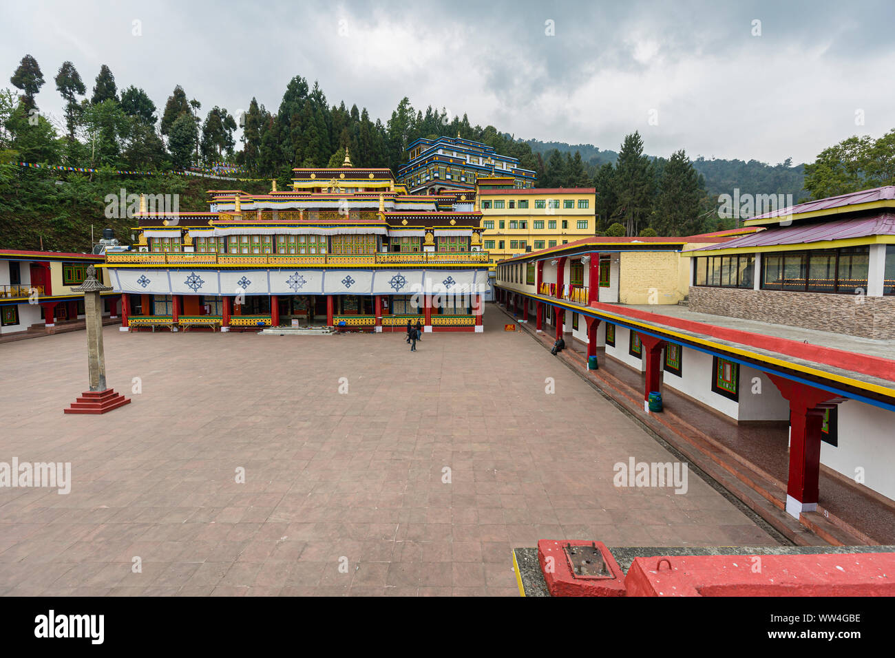 View of the courtyard and main complex of the Rumtek monastery in ...