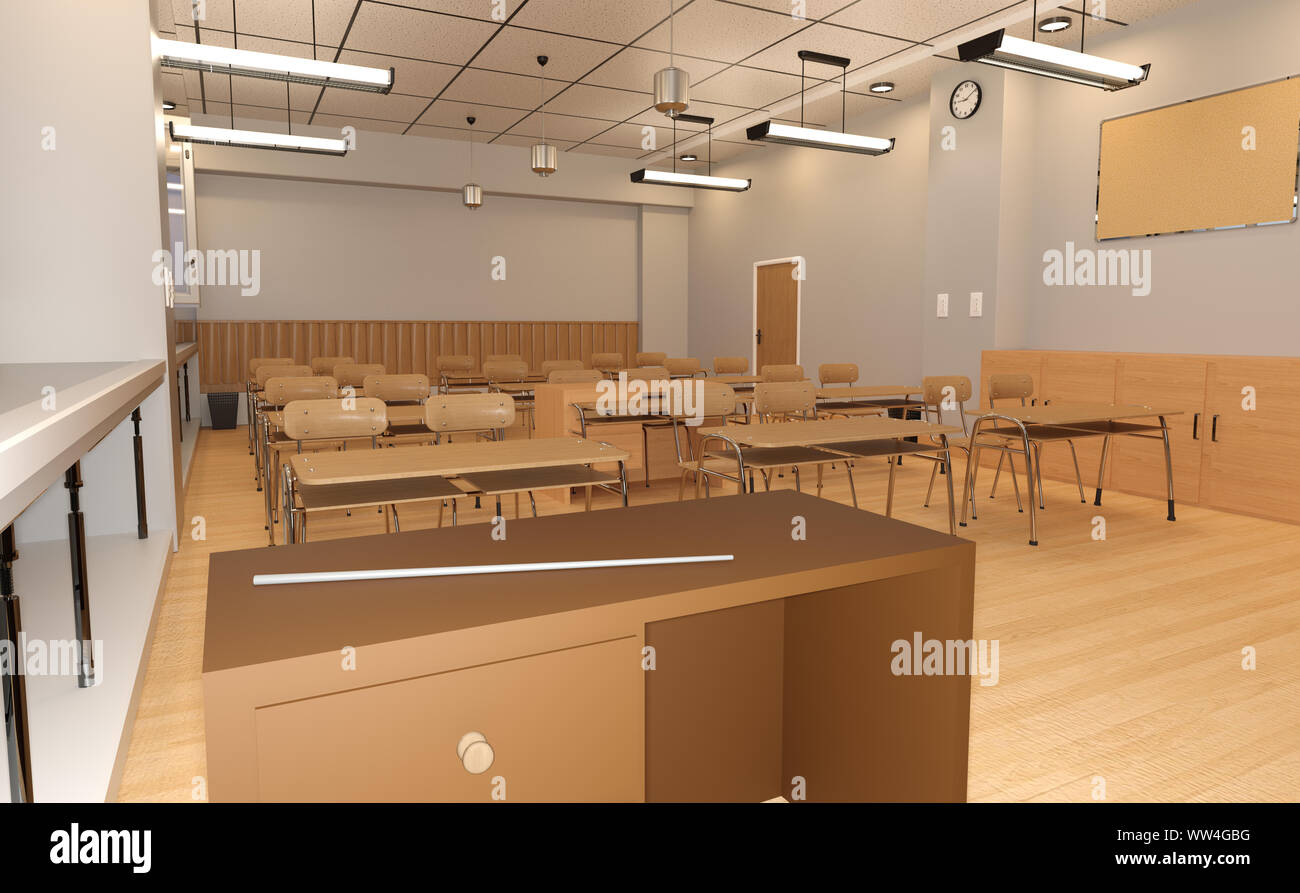 3D rendering of an empty classroom interior Stock Photo - Alamy