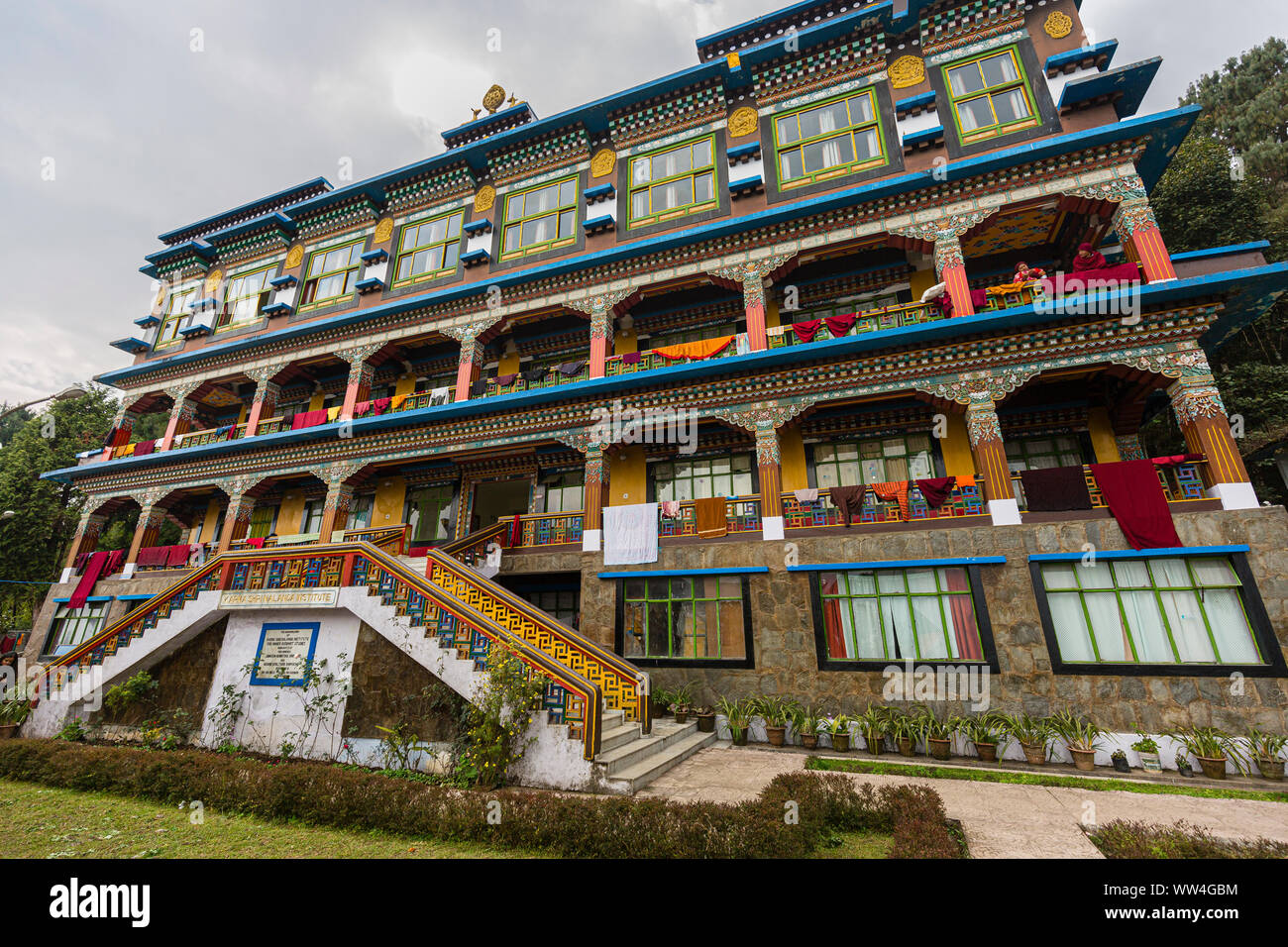 Facade of Rumtek monastery in the city of Gangtok in the state of ...