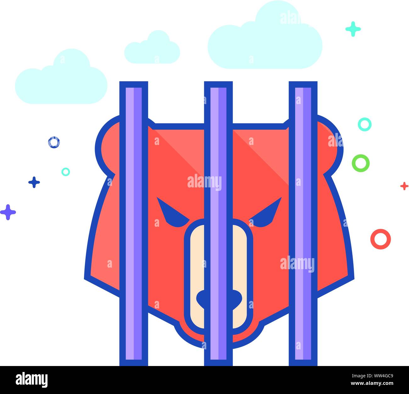 Caged animal icon in outlined flat color style. Vector illustration ...