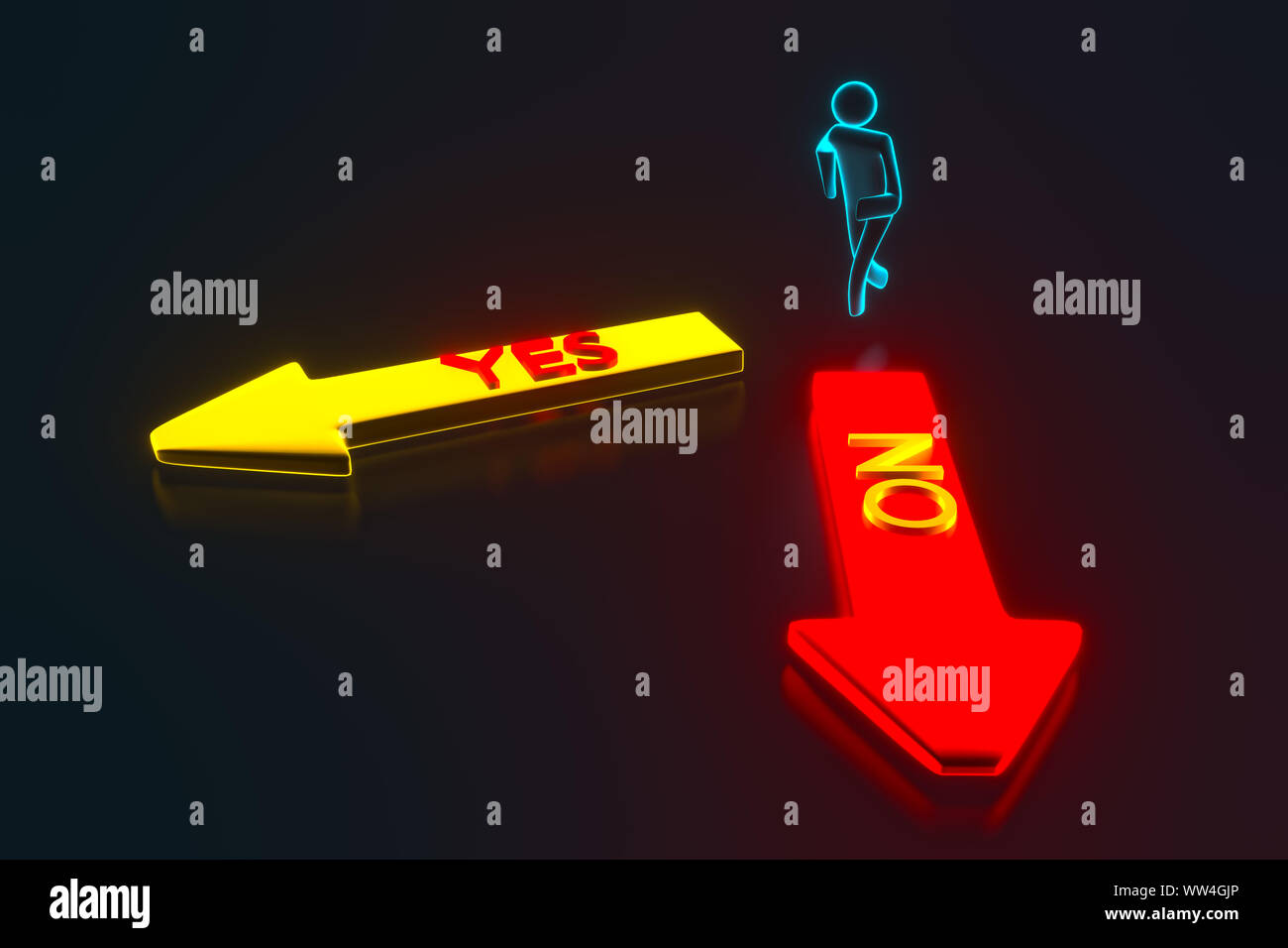 3d man with arrows YES NO in different directions. Arrows with ...