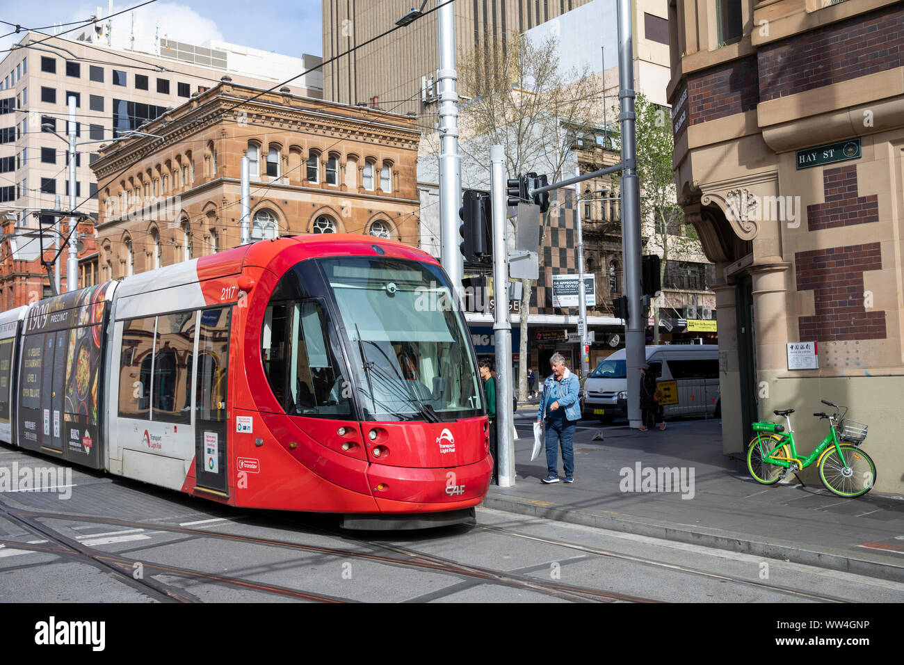 Sydney light rail train in Haymarket area of Sydney city centre,New ...
