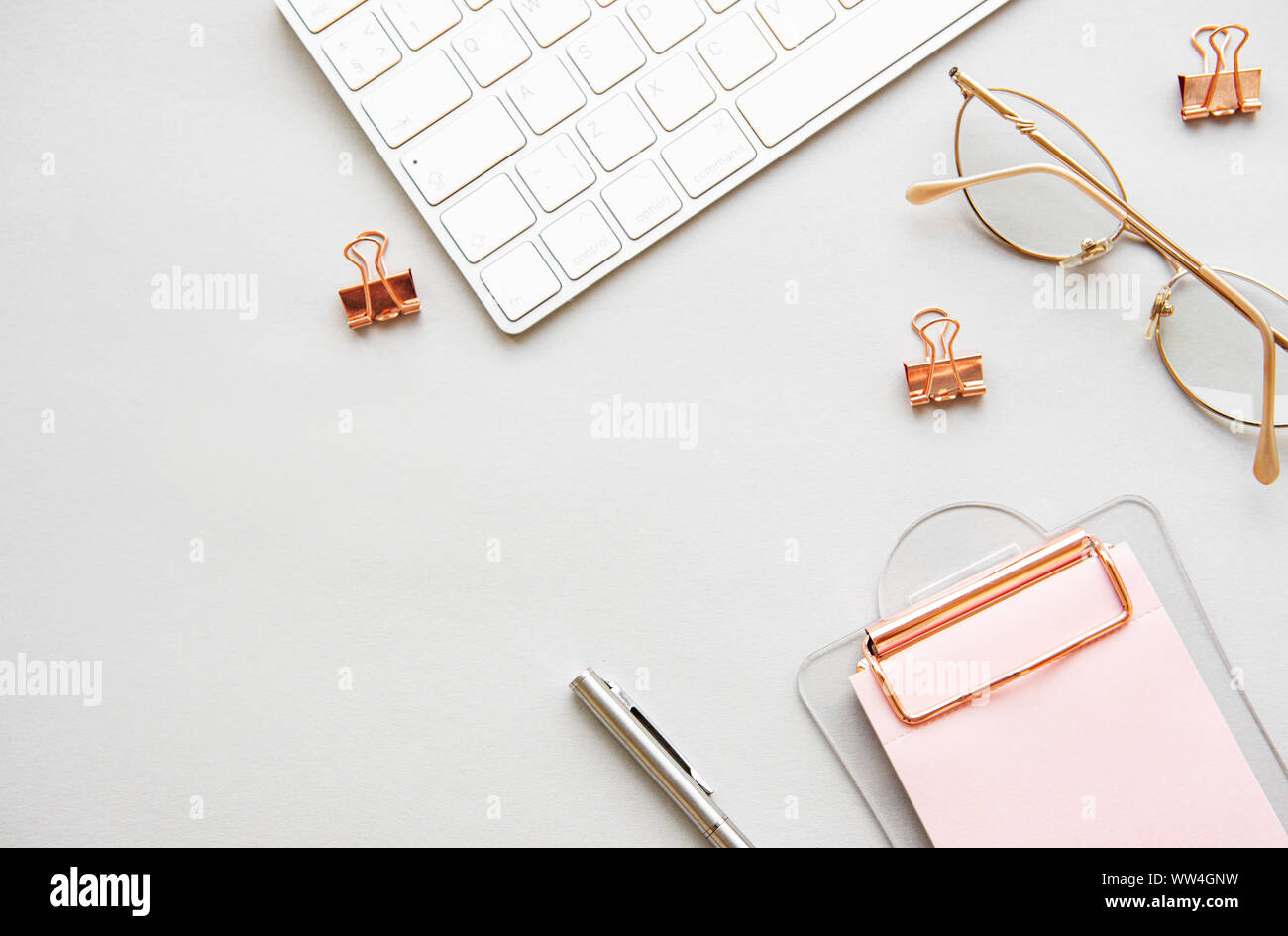 Office desk working space - Flat lay top view mockup photo of working ...