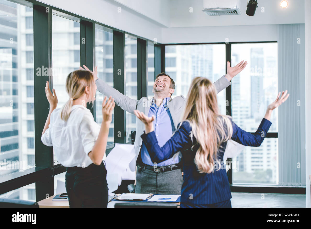 Happy business people cheerful project successful or finish the job ...