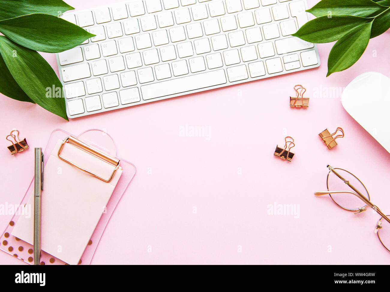 Office desk working space - Flat lay top view mockup photo of working ...