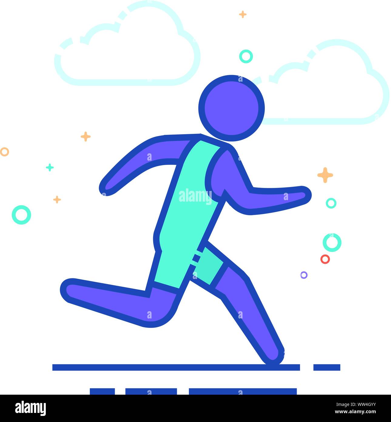 Running athlete icon in outlined flat color style. Vector illustration ...