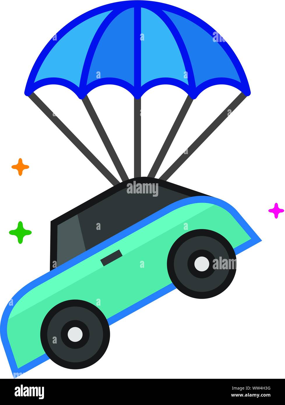 Car parachute icon in outlined flat color style. Vector illustration ...