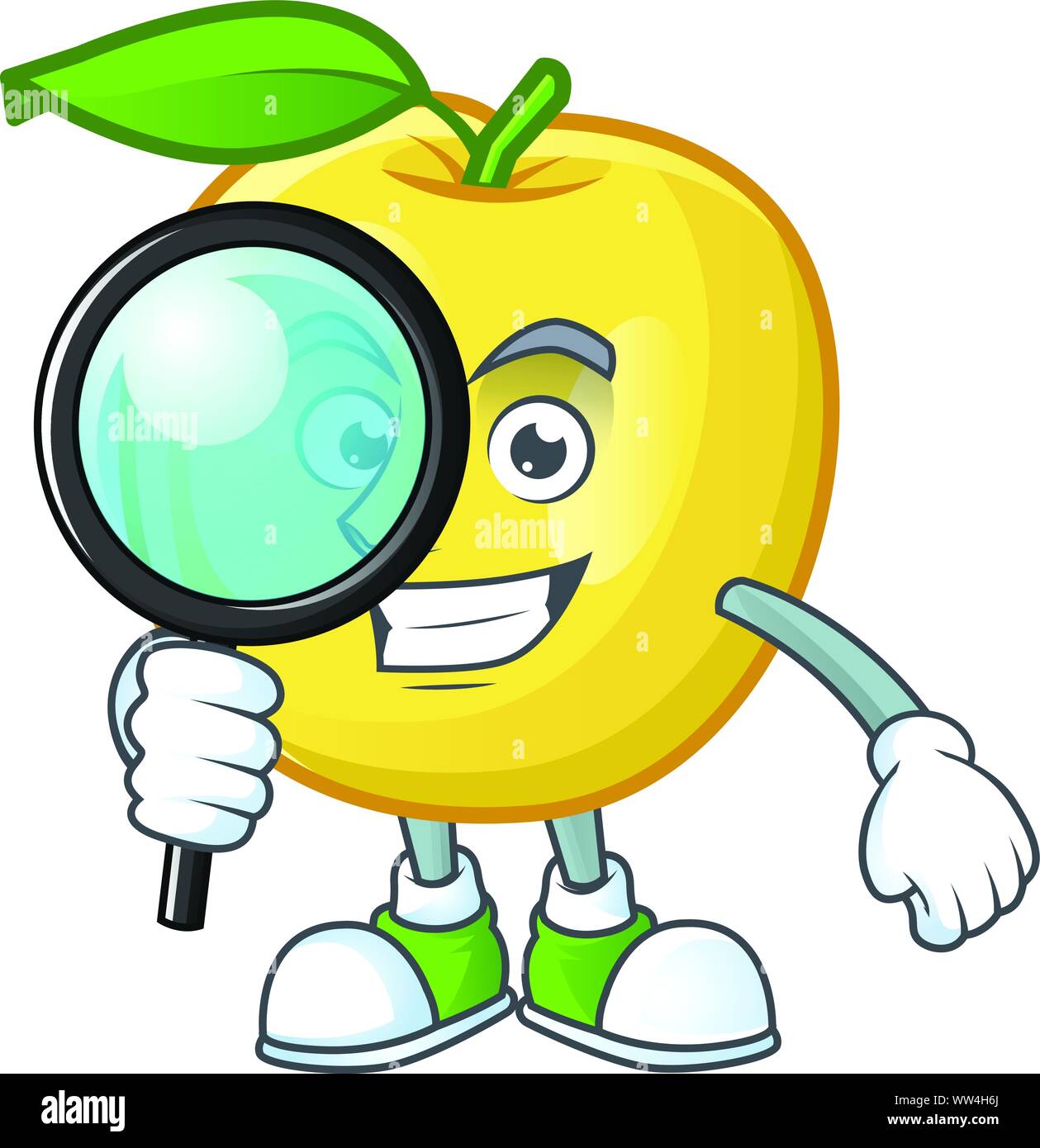 Detective golden apple fruit cartoon on white background Stock Vector ...