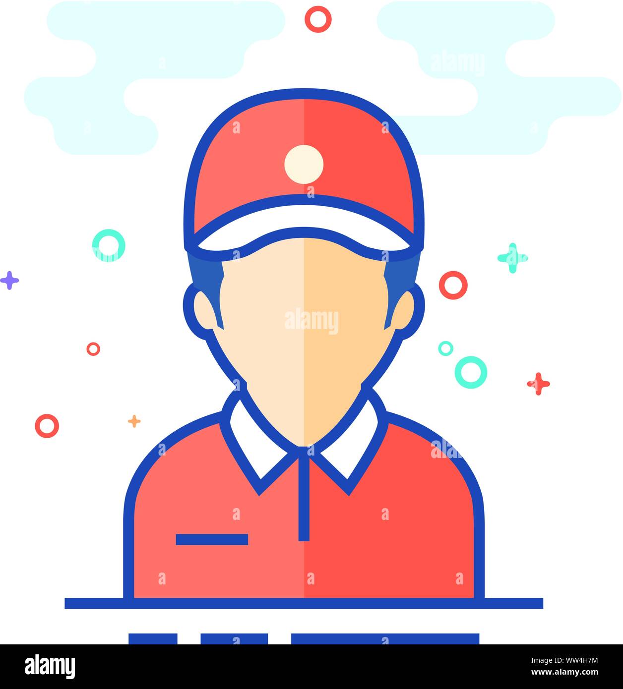 Delivery man icon in outlined flat color style. Vector illustration ...