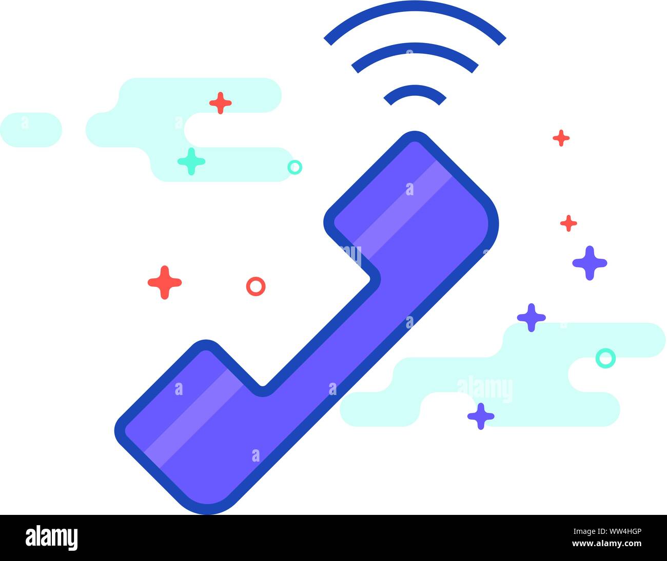Wireless phone icon in outlined flat color style. Vector illustration ...