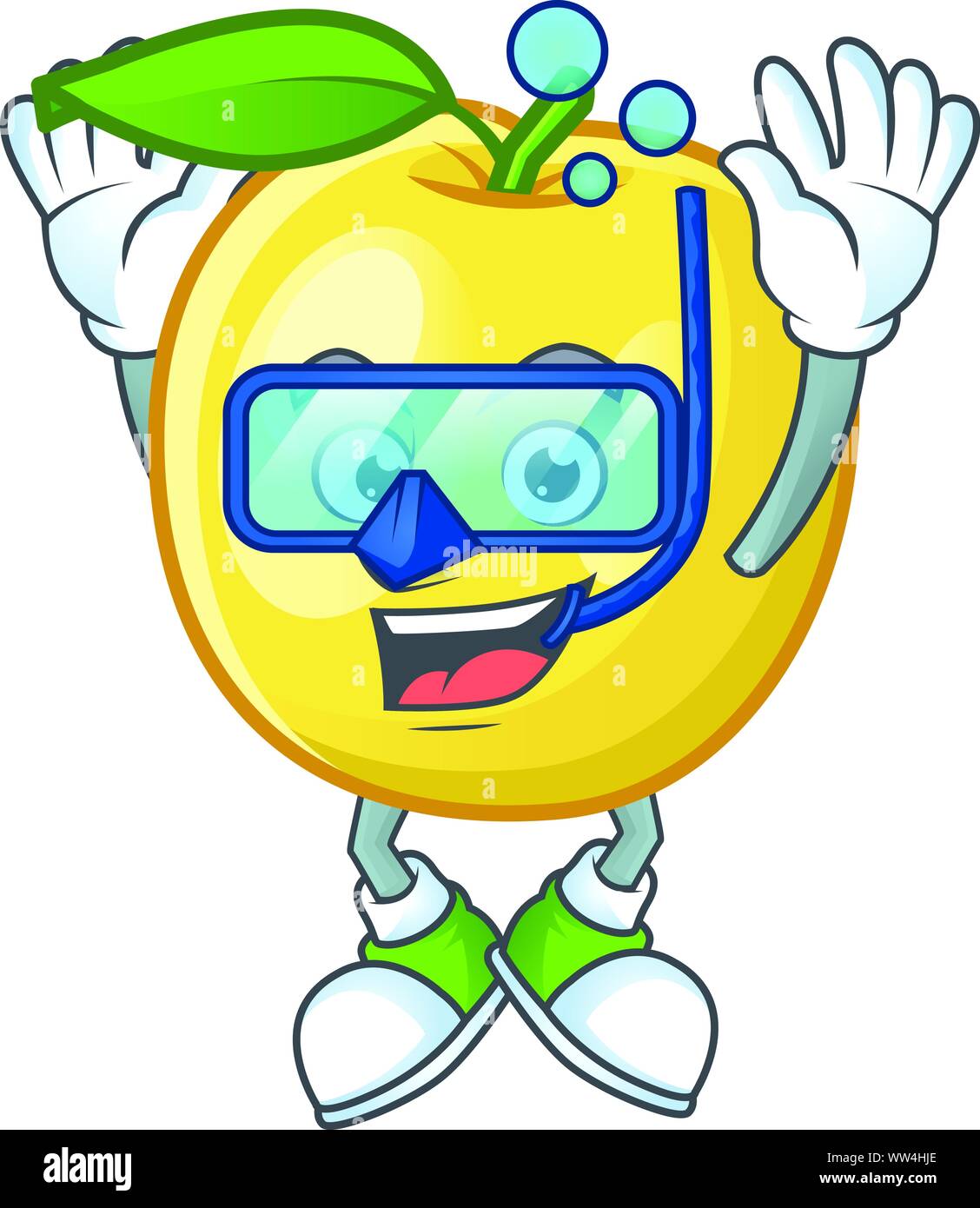 Diving golden apple fruit cartoon on white background Stock Vector ...