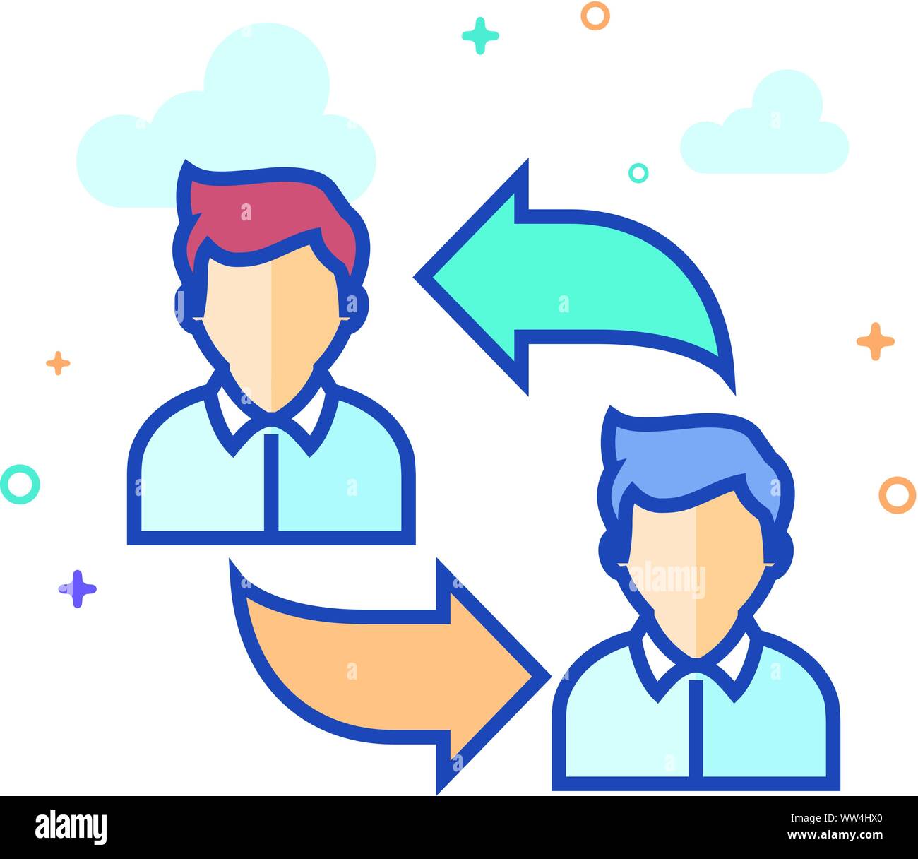 Employee rotation icon in outlined flat color style. Vector ...