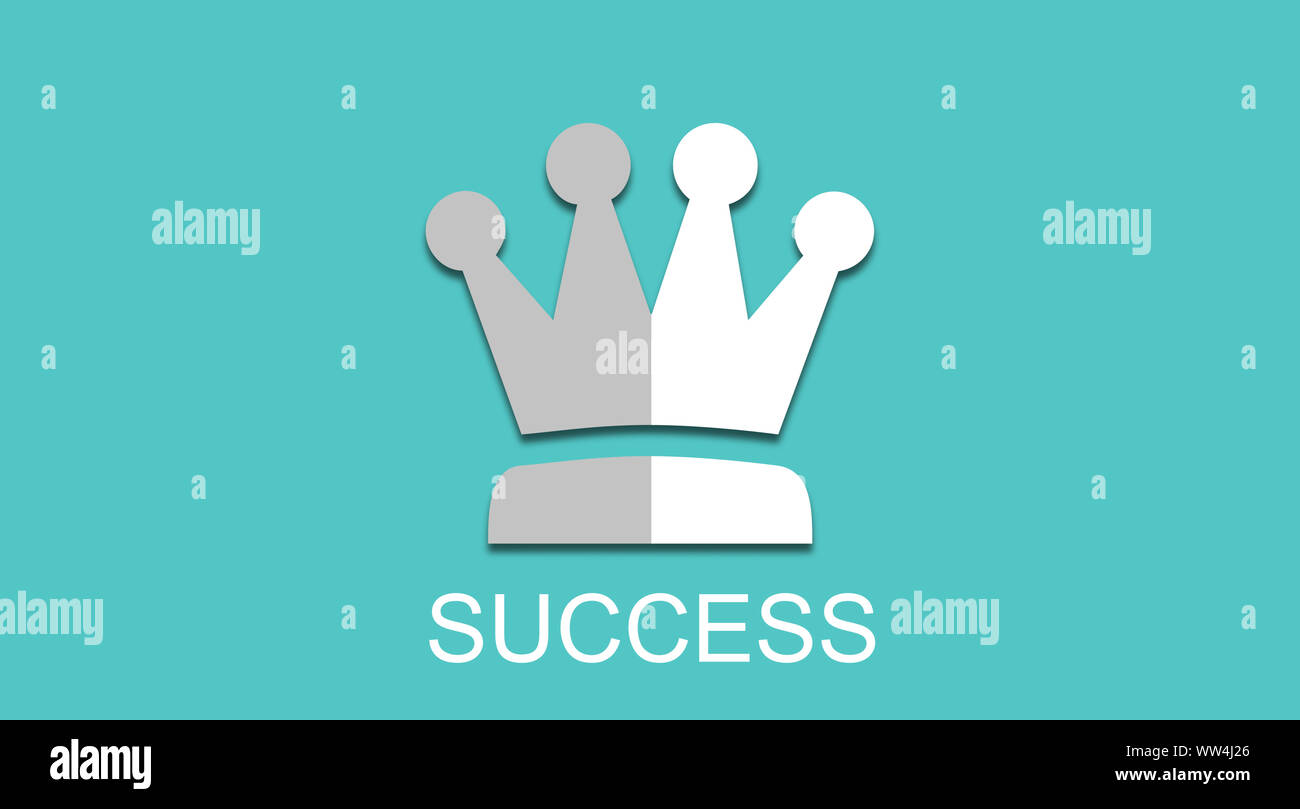 Business success concept, paper cut crown on blue background Stock ...