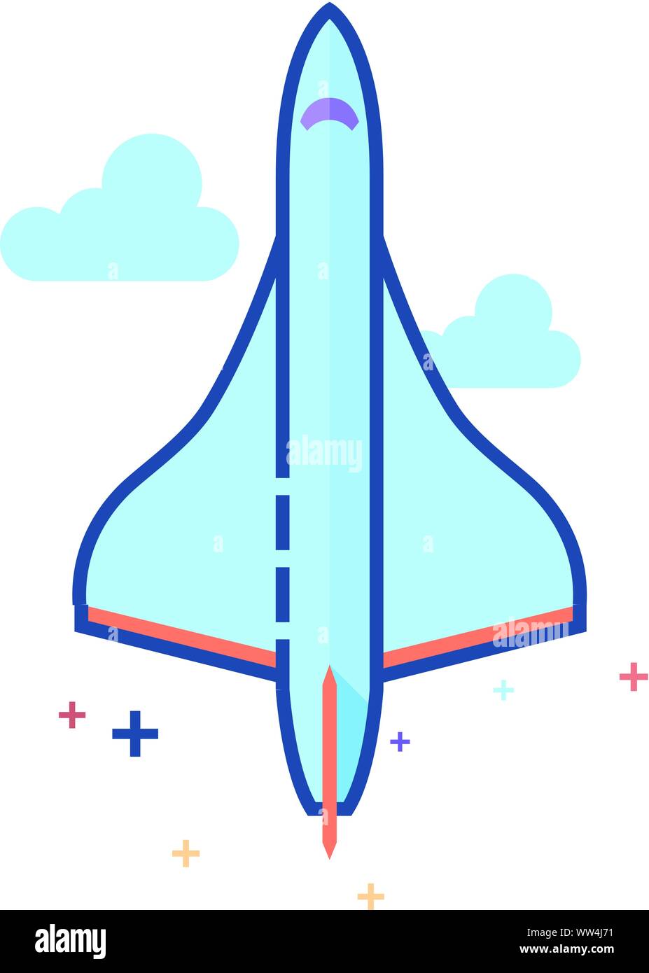 Supersonic airplane icon in outlined flat color style. Vector ...