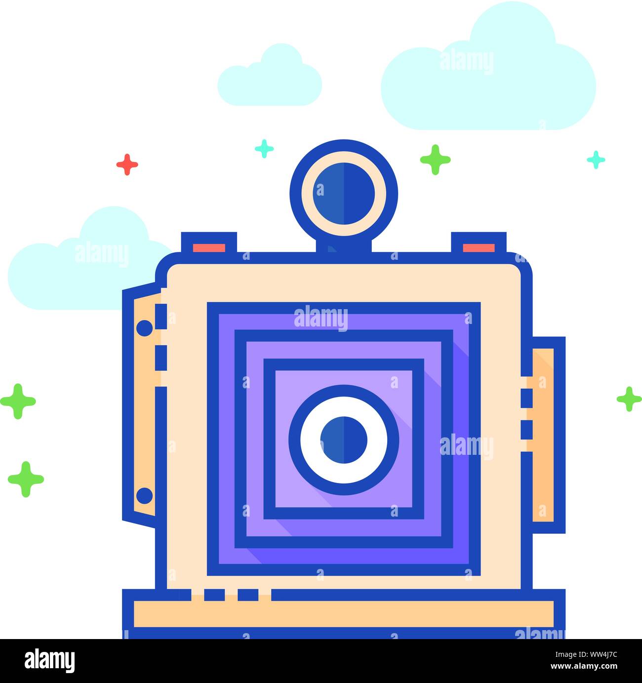 Large format camera icon in outlined flat color style. Vector ...