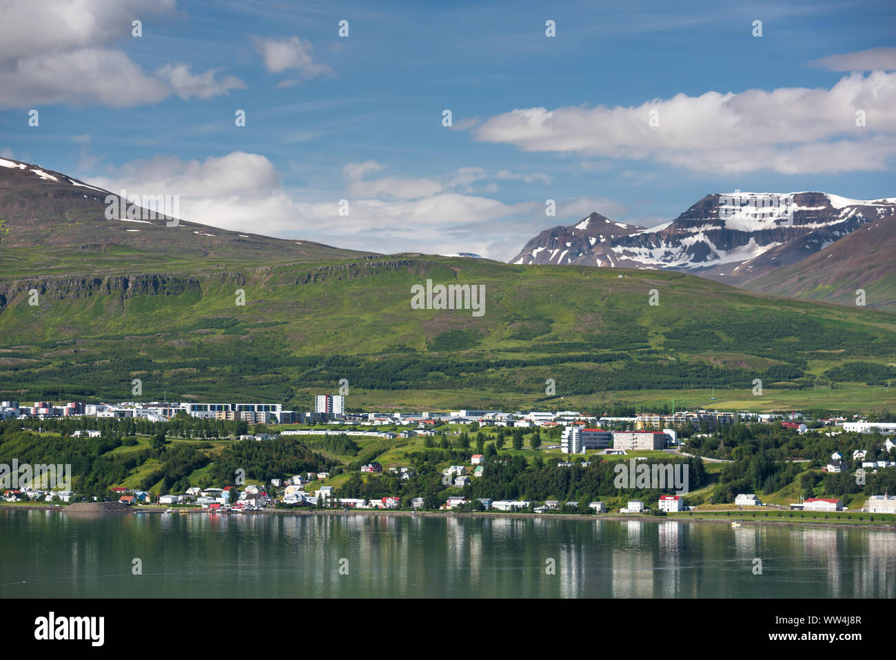 Beautiful Akureyri city in Iceland in Summer Stock Photo - Alamy