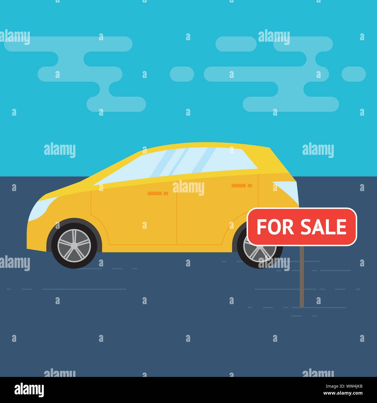 Yellow car and sale sign. Vector illustration Stock Vector Image & Art ...
