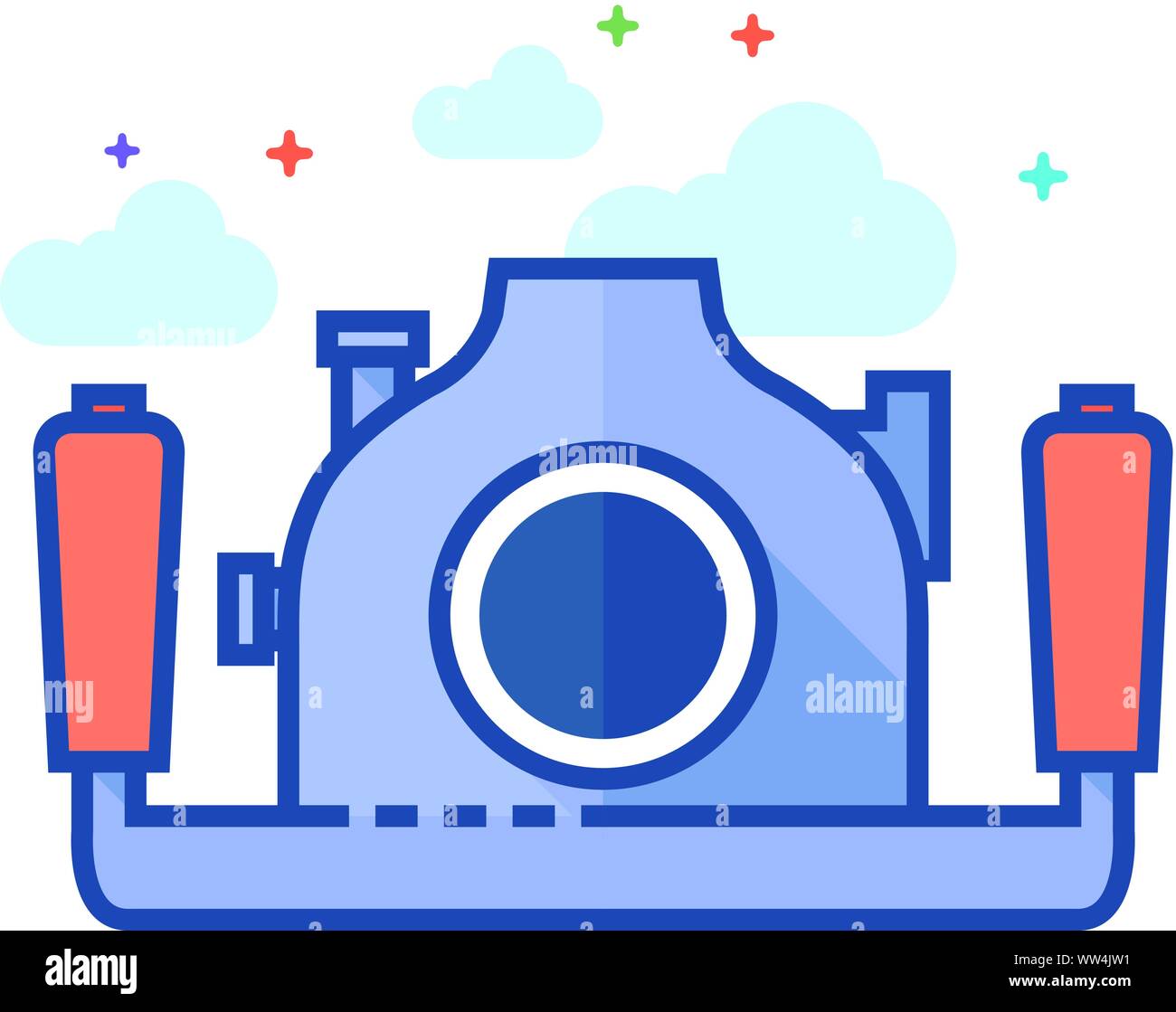 Underwater camera icon in outlined flat color style. Vector ...