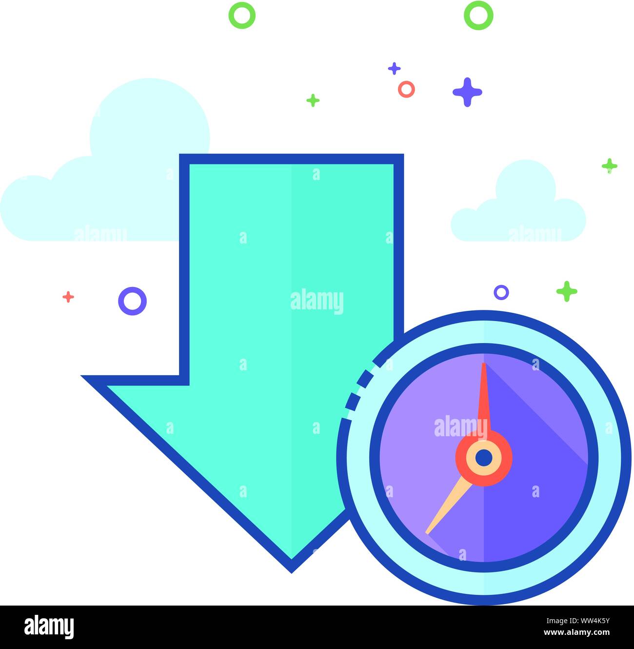 Download queue icon in outlined flat color style. Vector illustration ...