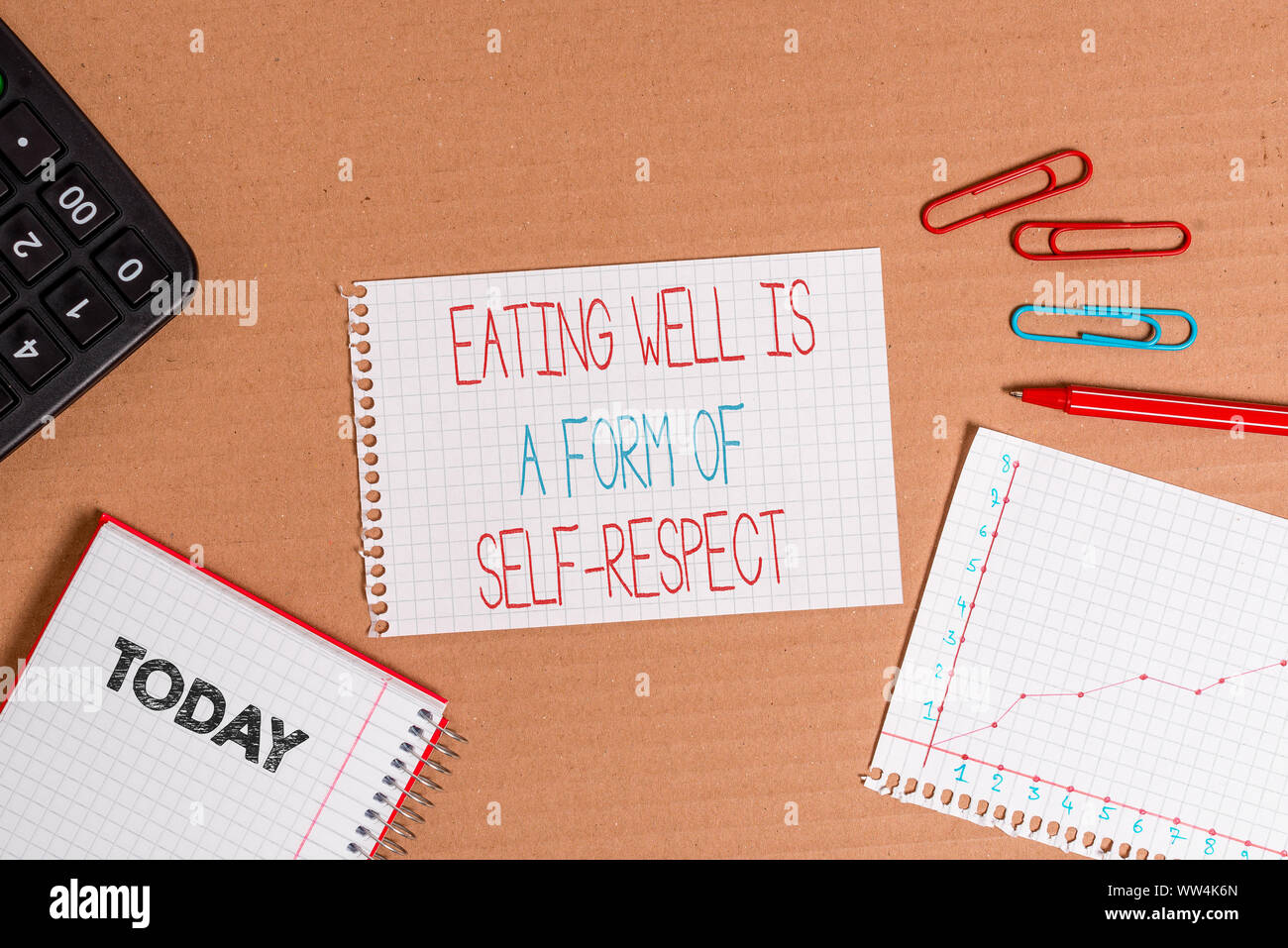 Writing note showing Eating Well Is A Form Of Self Respect. Business ...