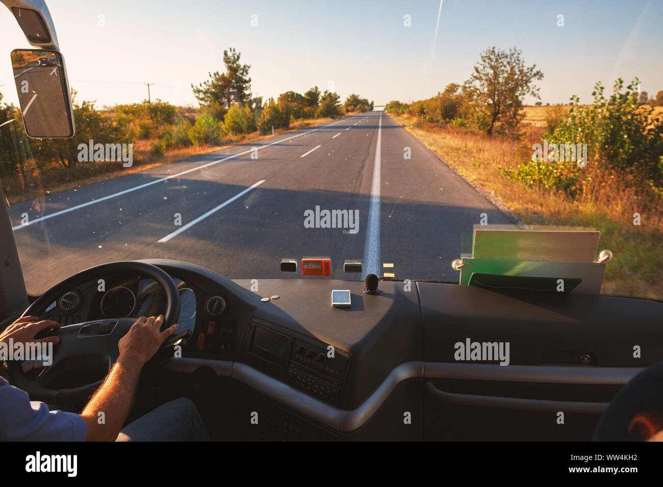 Traveling by bus, scene from the highway in Greece Stock Photo - Alamy