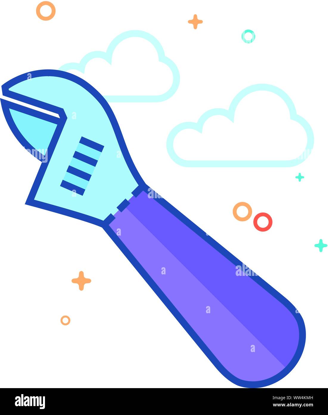 adjustable wrench icon in outlined flat color style. Vector ...