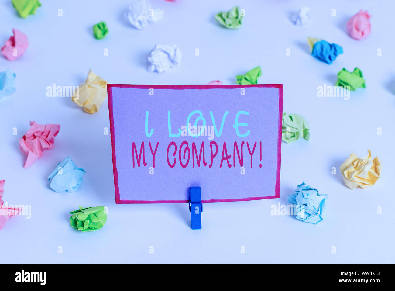 Writing note showing I Love My Company. Business concept for tell why ...