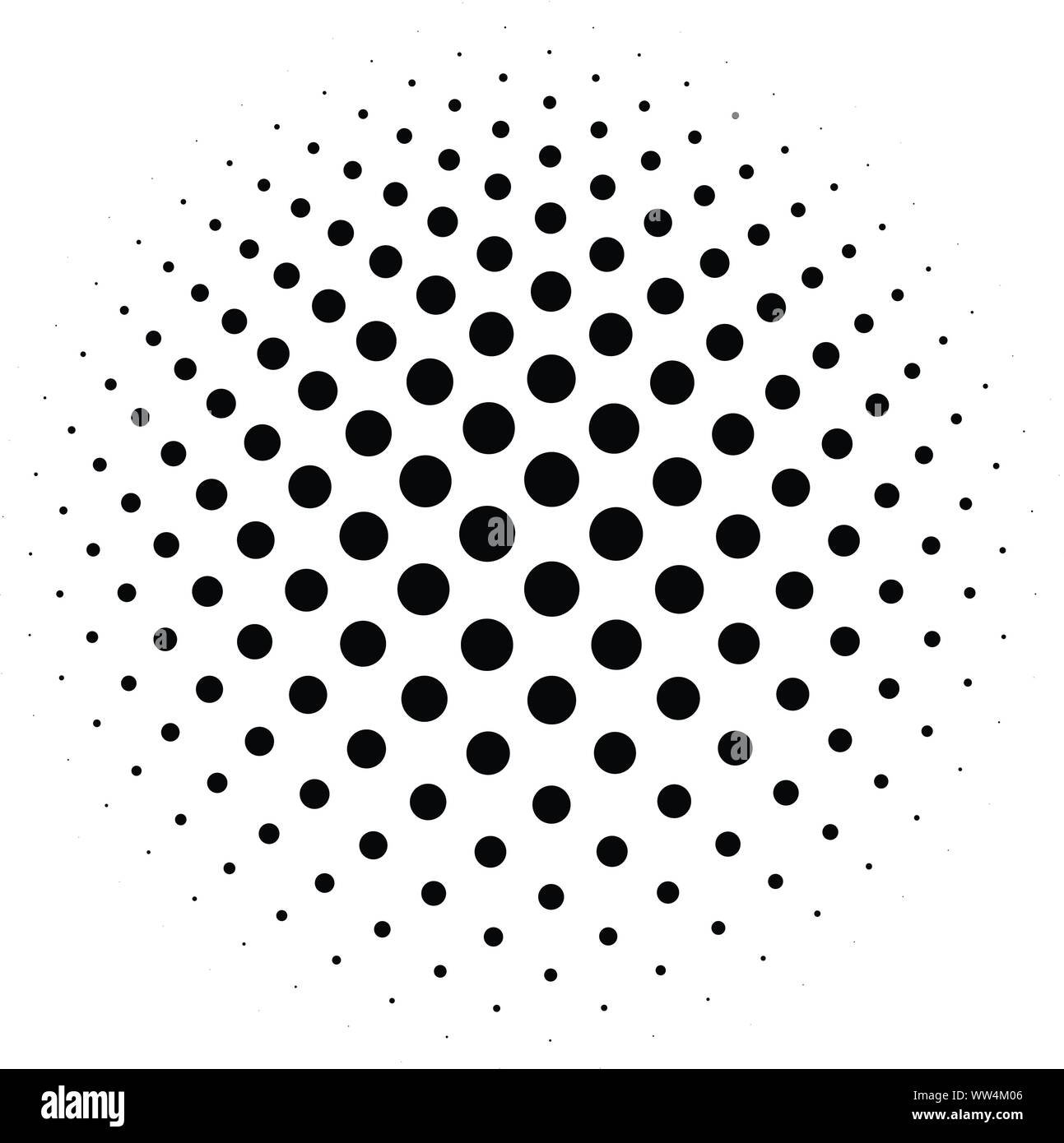Halftone dots in radial gradient. Bulge sphere. Raster industrial ...